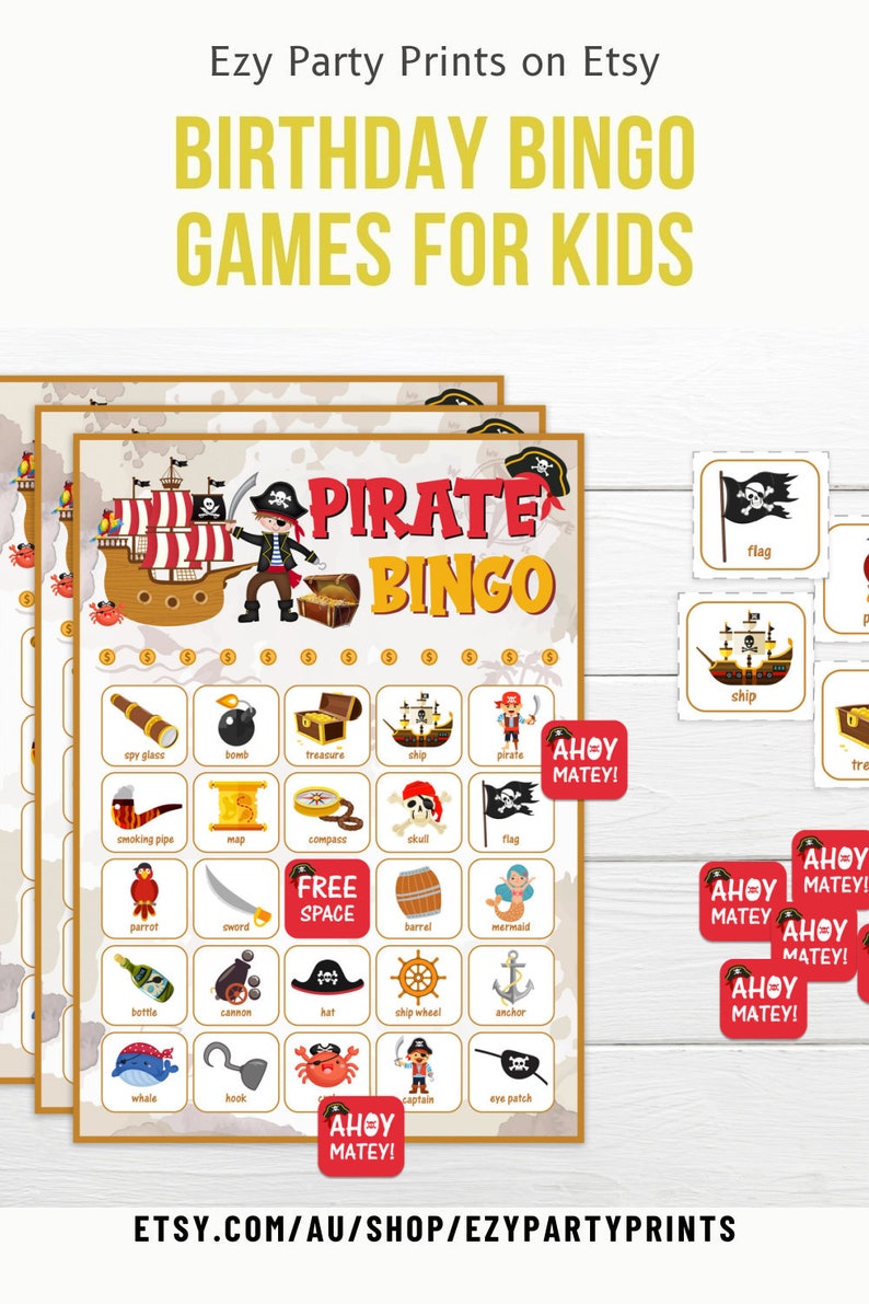 Pirate Bingo Game Party Game Printable Bingo Game for Boys Pirate ...