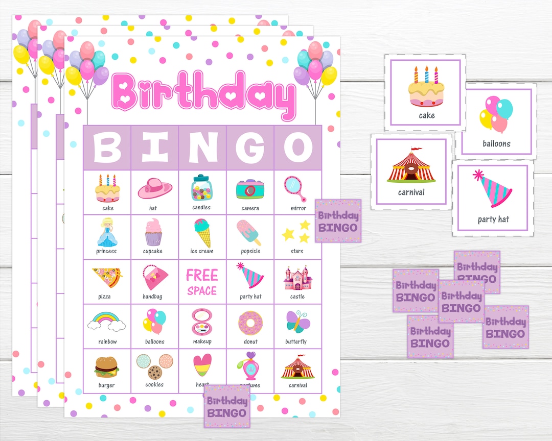 Girls Bingo Game Instant Bingo Printable Bingo Game Easy 5 in a Row Win ...