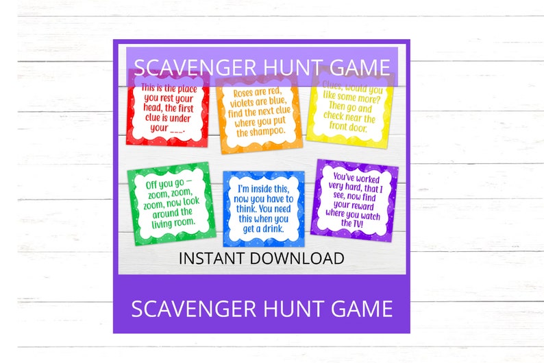 Scavenger Hunt Game Treasure Hunt Game Instant Download Birthday Party ...