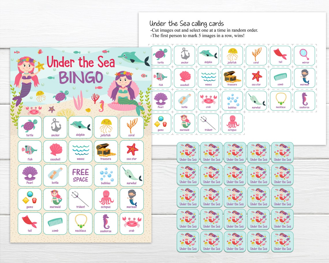Mermaid Birthday BINGO GAME BINGO for Kids Printable Bingo | Etsy