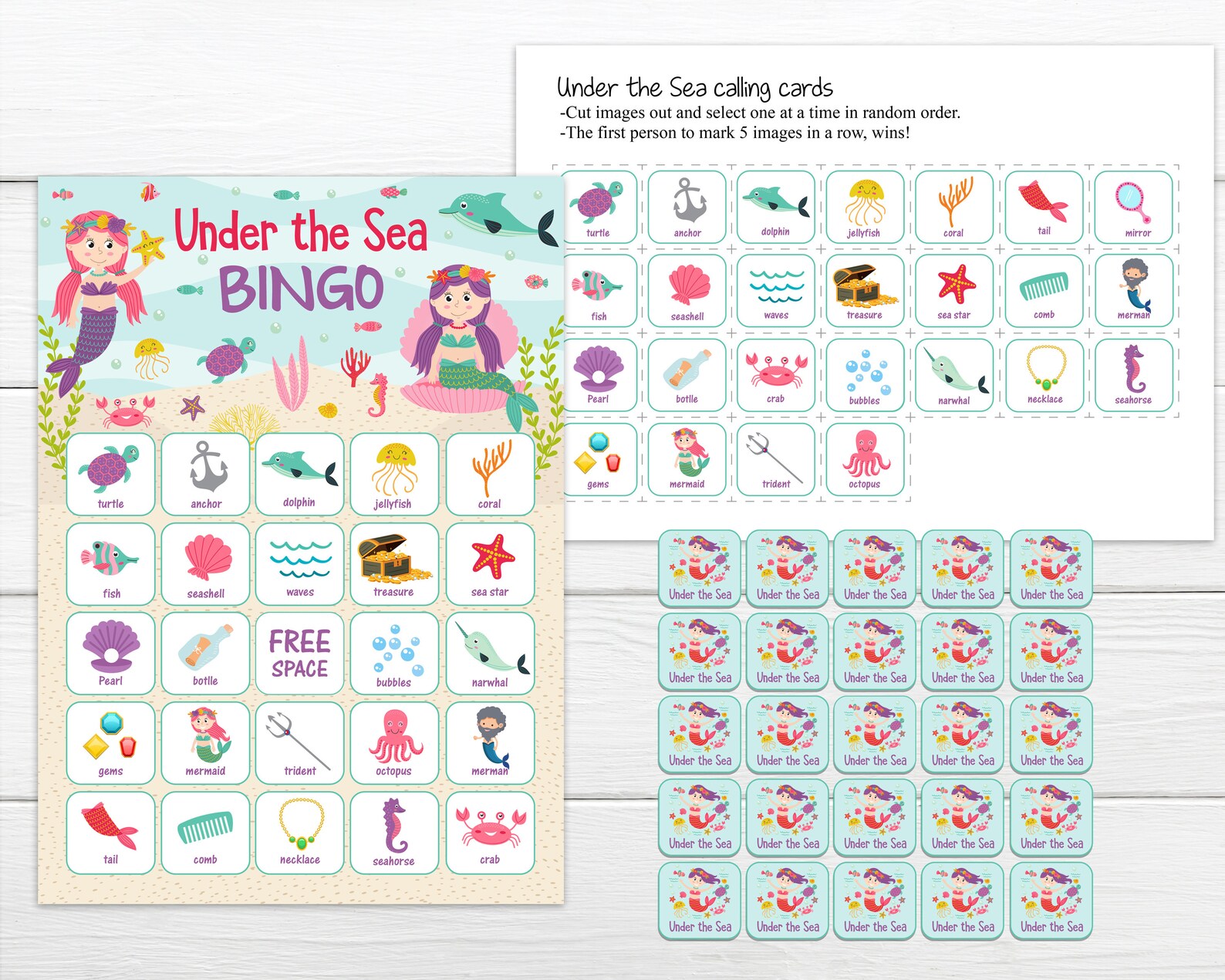 Mermaid Birthday BINGO GAME BINGO for Kids Printable Bingo | Etsy
