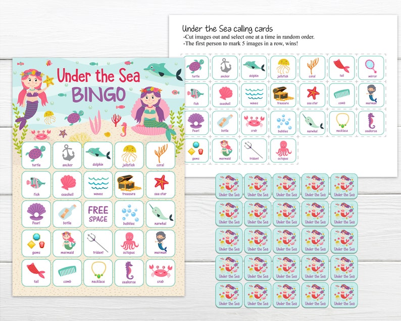 Bingo Game for Kids Printable Bingo Game for Instant Download Mermaid ...