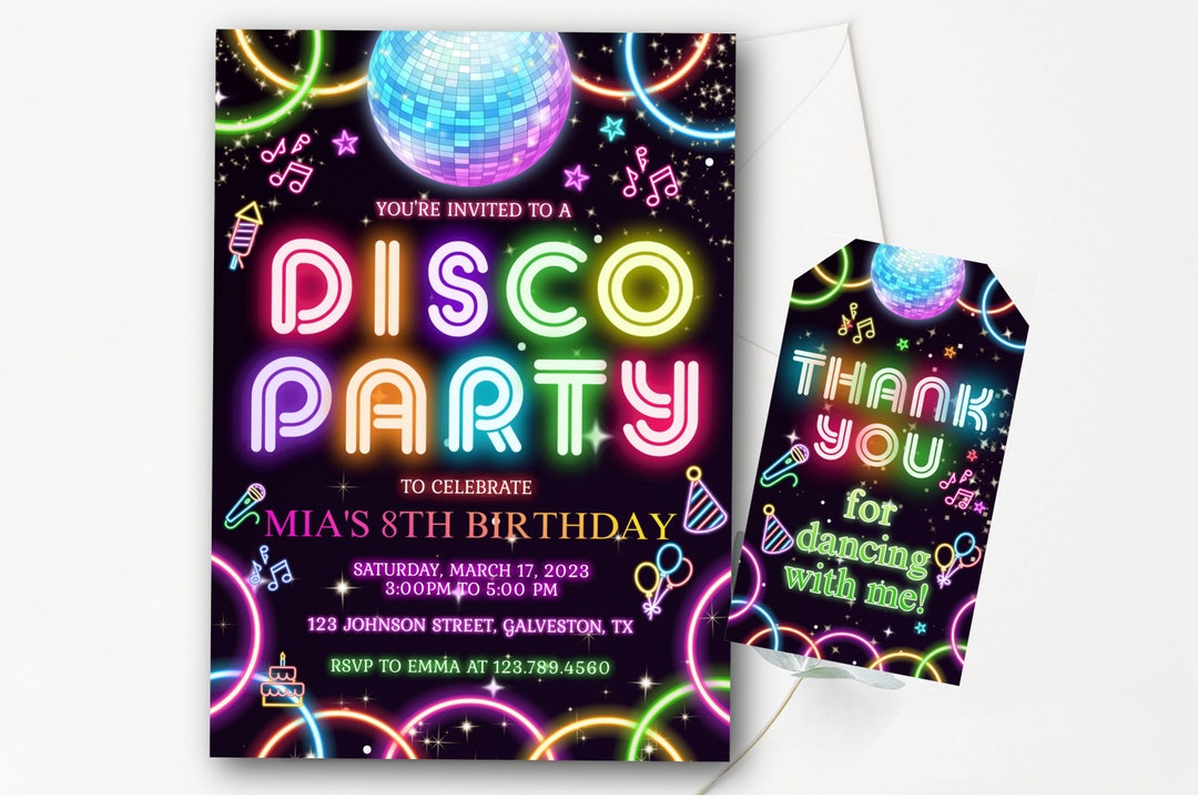 Editable Disco Party Birthday Invitation Disco Birthday Invites Dance ...