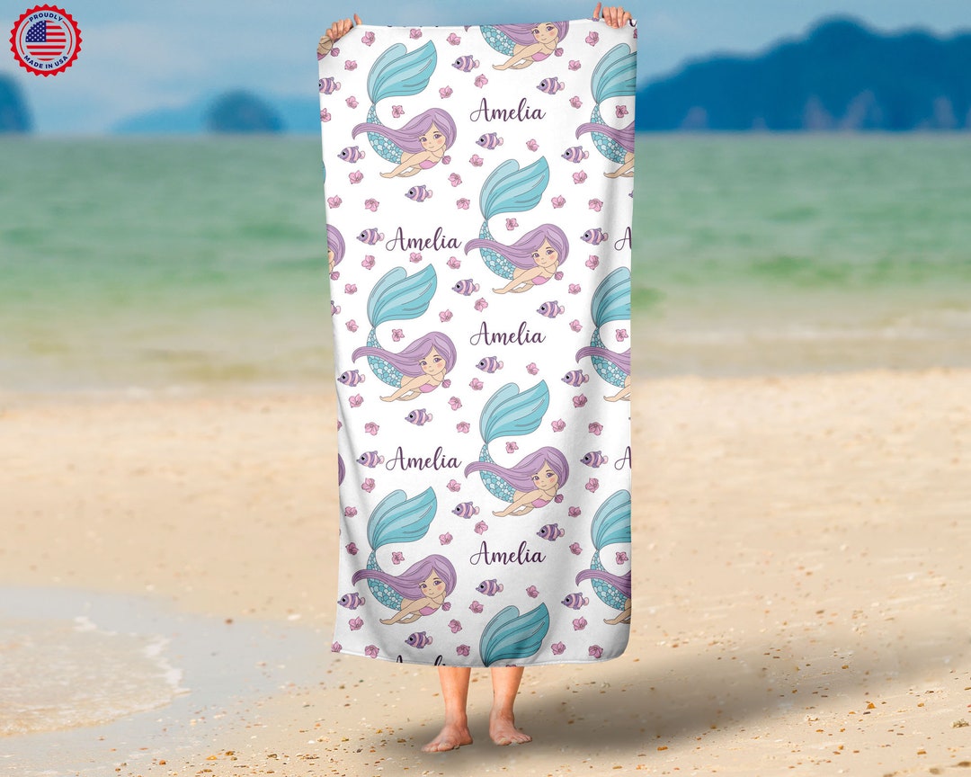 Mermaid Beach Towel, Personalized Beach Towel, Kids Beach Towel, Child ...