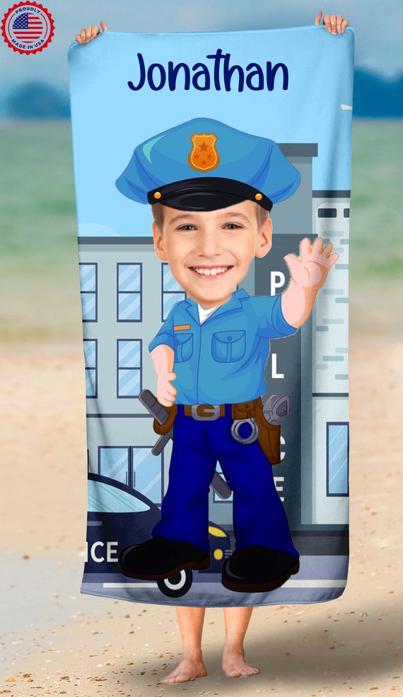 Personalized Police Officer Face Towel Kids Officer Name Blanket Personalized Beach Towel 30x60 Beach Towel baby Shower Gift police Pillow Etsy UK