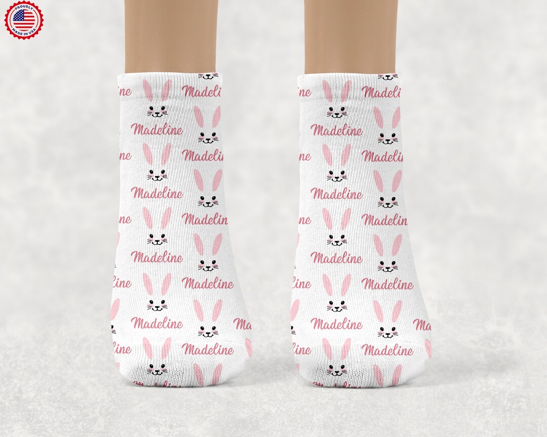 Custom Name Kids Socks - Personalized Bunny Socks - Birthday Gift ...