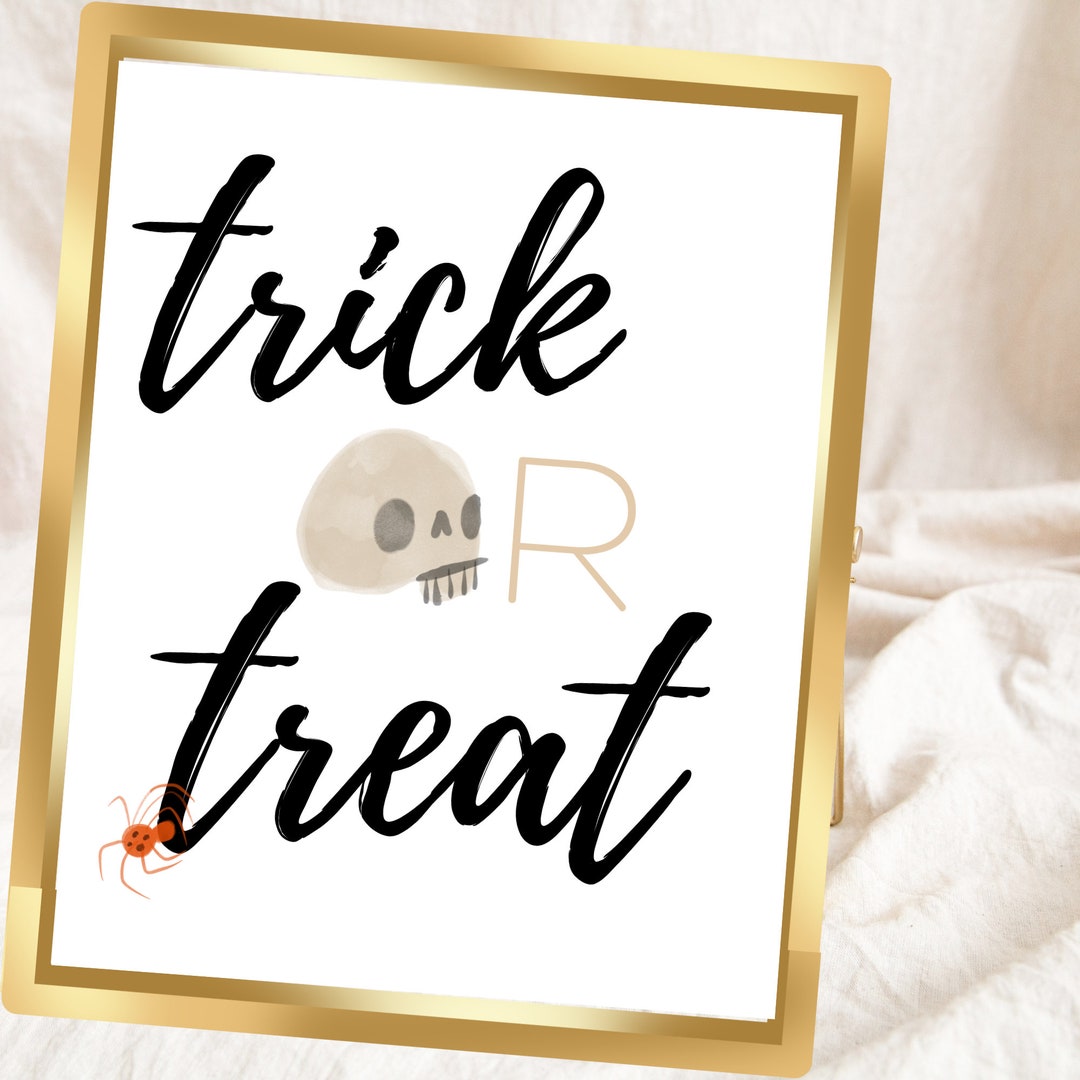 Printable Trick or Treat Sign, Halloween Skull Sign, Halloween ...