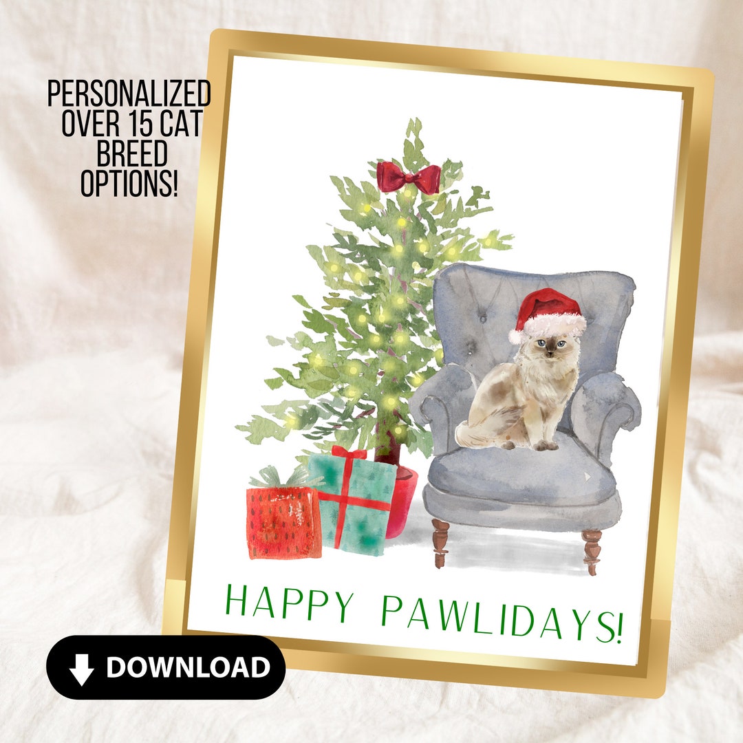 Happy Pawlidays Sign, Christmas Cat Print, Pet Christmas Printable ...