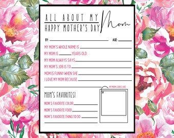 Mother's Day Printable All About Mom Printable Instant - Etsy
