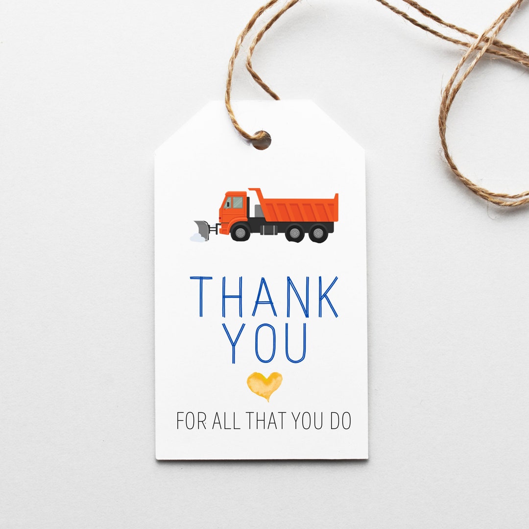 Snow Plow Thank You Gift Tags, Public Works Appreciation, Snow Removal ...