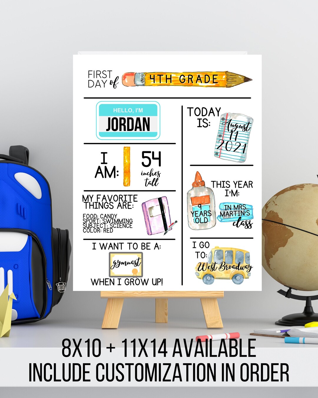 Printable First Day of School Sign With Child Details | Digital ...