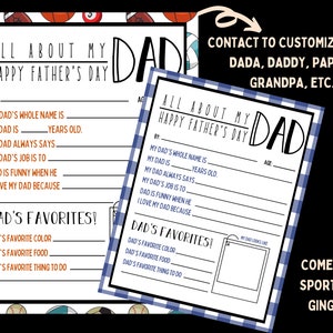All About My Dad Questionnaire Printable, Father's Day Activity, Father ...