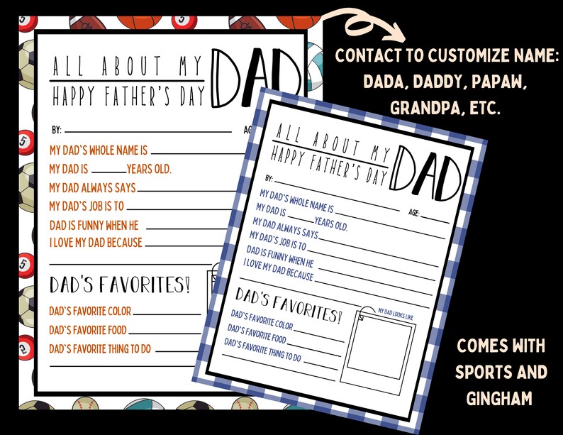 All About My Dad Questionnaire Printable Father's Day - Etsy