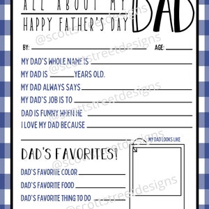 All About My Dad Questionnaire Printable, Father's Day Activity, Father ...