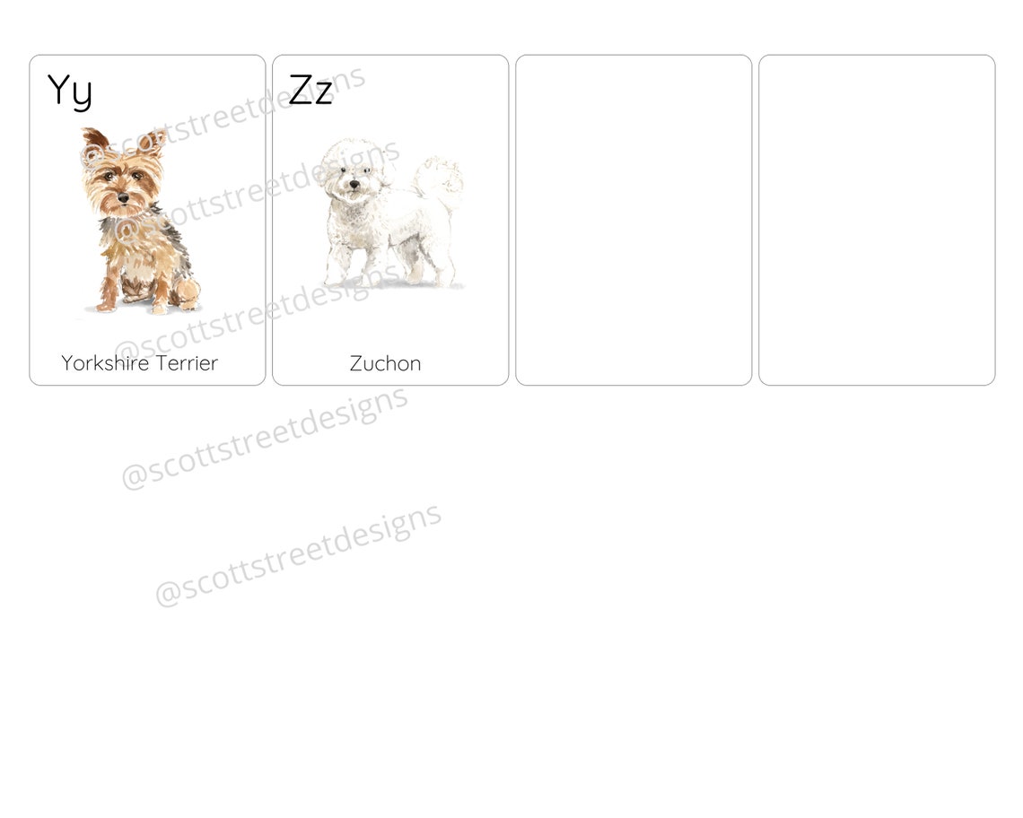 Alphabet Flashcards Printable Dog Breed Flashcards - Etsy