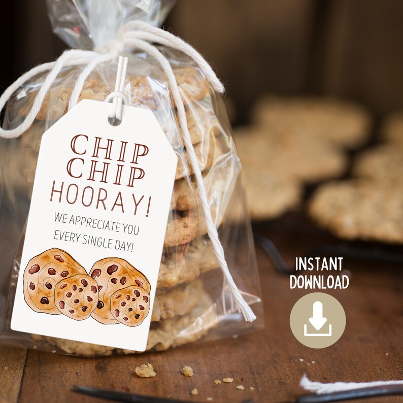 Printable Chip Chip Hooray Gift Tag Chocolate Chip Cookie | Etsy