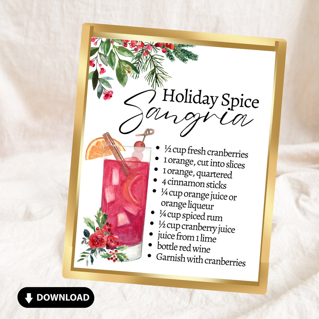 Christmas Sangria Sign, Christmas Bar Cart Sign, Holiday Bar Menu ...