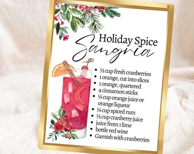 Christmas Sangria Sign, Christmas Bar Cart Sign, Holiday Bar Menu ...