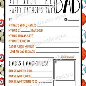 All About My Dad Questionnaire Printable, Father's Day Activity, Father ...