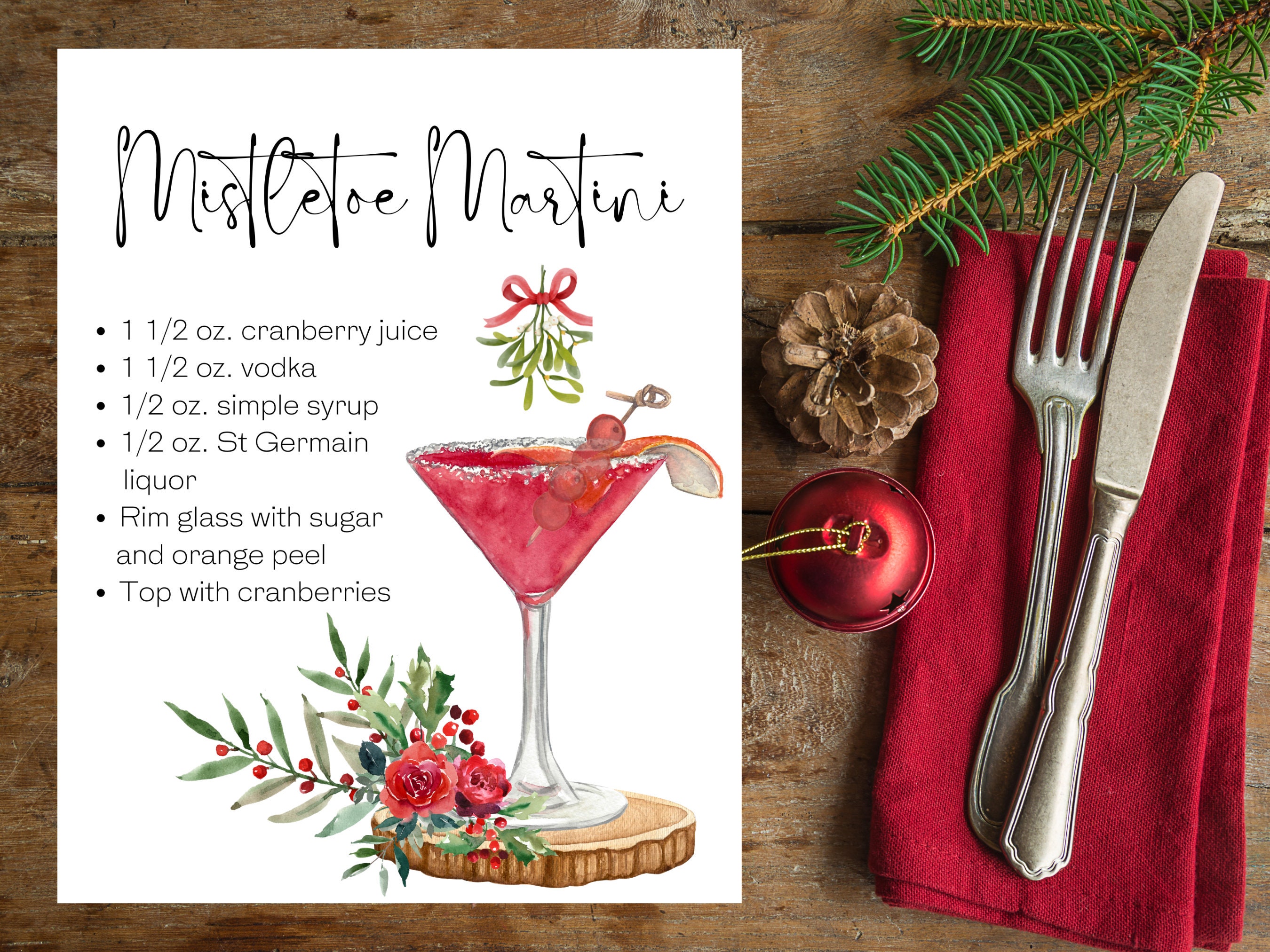 Mistletoe Martini, Christmas Bar Cart Sign, Holiday Bar Menu, Martini ...