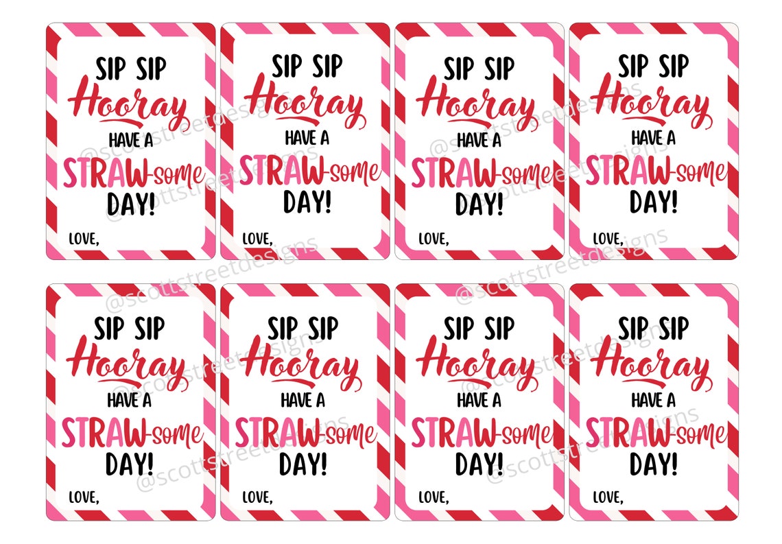 Sip Sip Hooray Have a Strawsome Day, Crazy Straw Valentine Card, Silly ...