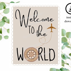 Welcome to the World Printable Sign, Adventure Baby Shower, Neutral ...