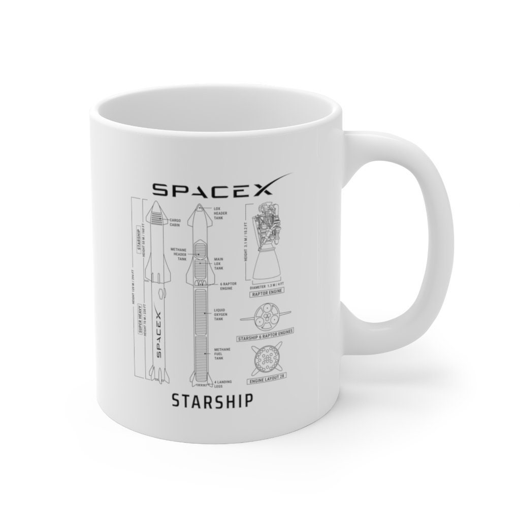 Starship Blueprint Mug 11oz SpaceX Rocket Starship | Etsy