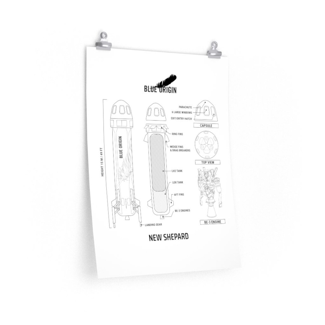 Blue Origin New Shepard Blueprint Poster New Shepard Rocket - Etsy