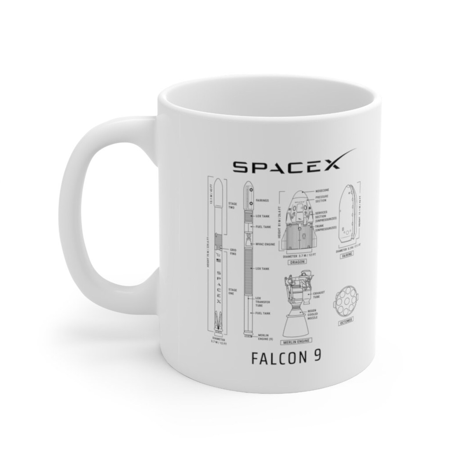Falcon 9 Blueprint Mug 11oz Spacex Rocket Blueprint Mug | Etsy