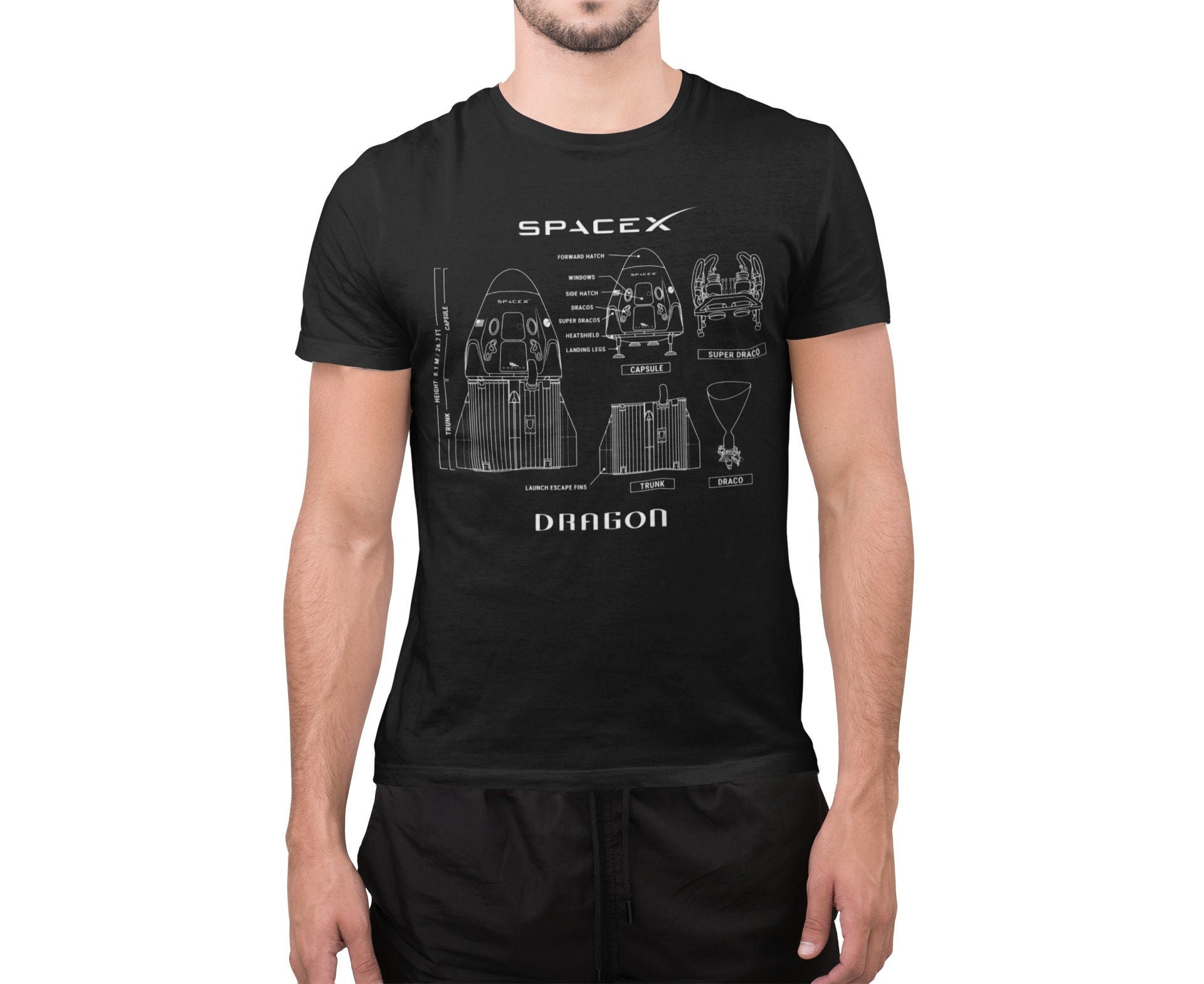 SpaceX Crew Dragon Blueprint T-Shirt NASA Crew 2 Shirt | Etsy