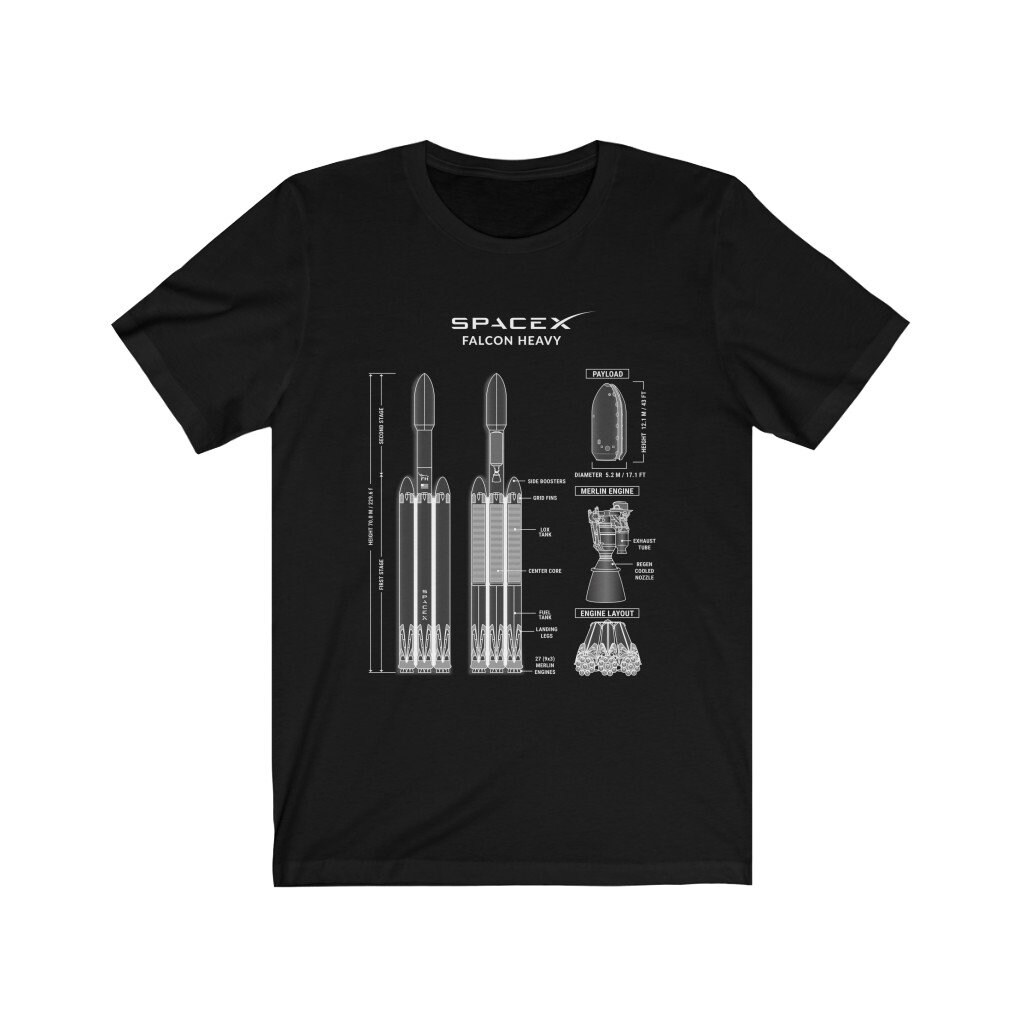 SpaceX Falcon Heavy T-Shirt Falcon Heavy Rocket Blueprint | Etsy