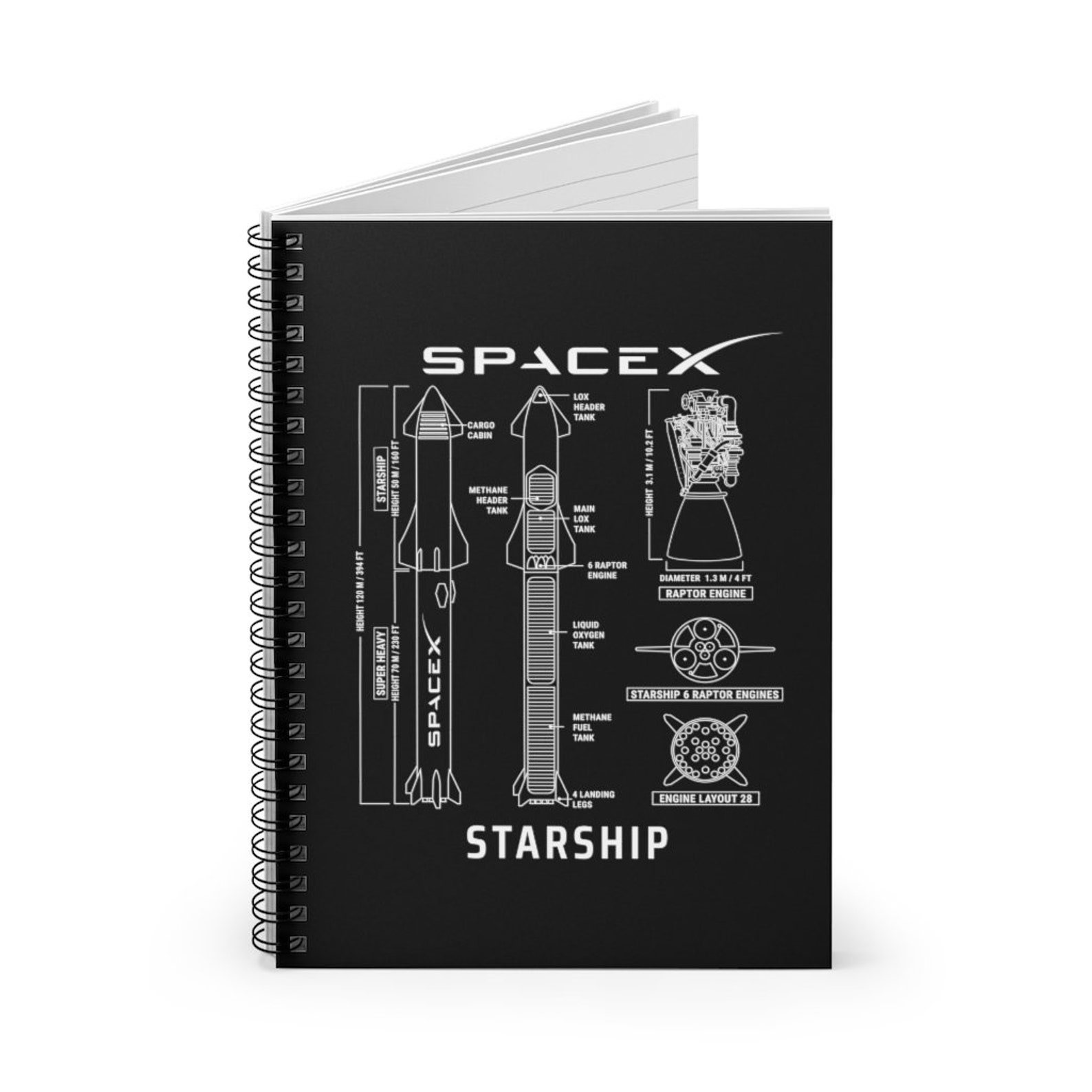 Spacex Starship Spiral Notebook Starship Blueprint Notebook - Etsy