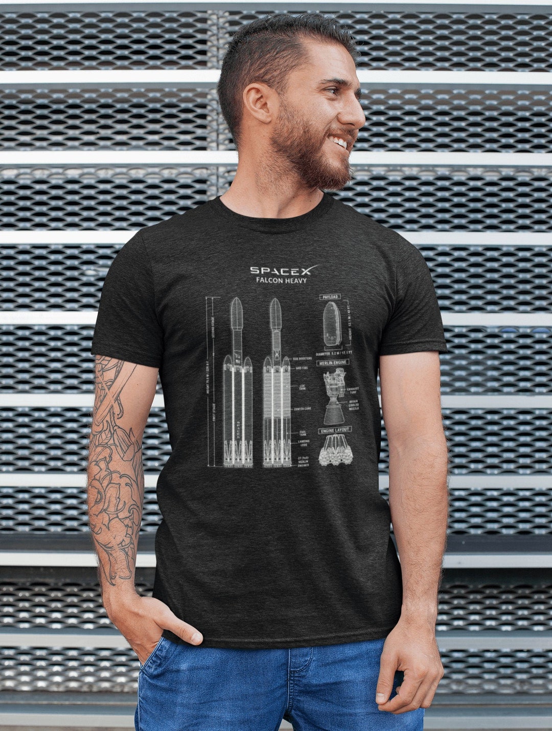 Spacex Falcon Heavy T-shirt Falcon Heavy Rocket Blueprint Shirt Elon ...