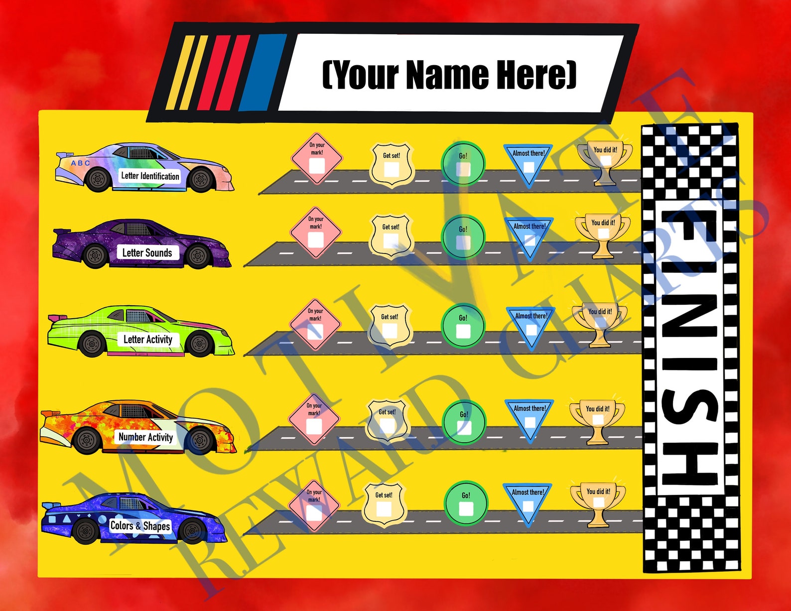 Homeschool Chart - Preschool - Pre-k - Learning - Reward Chart - Race ...