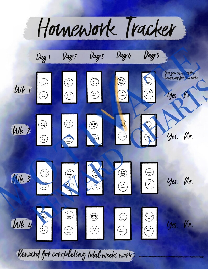 Reward Chart - Deep Blue River - Homework Tracker - Good Behavior ...