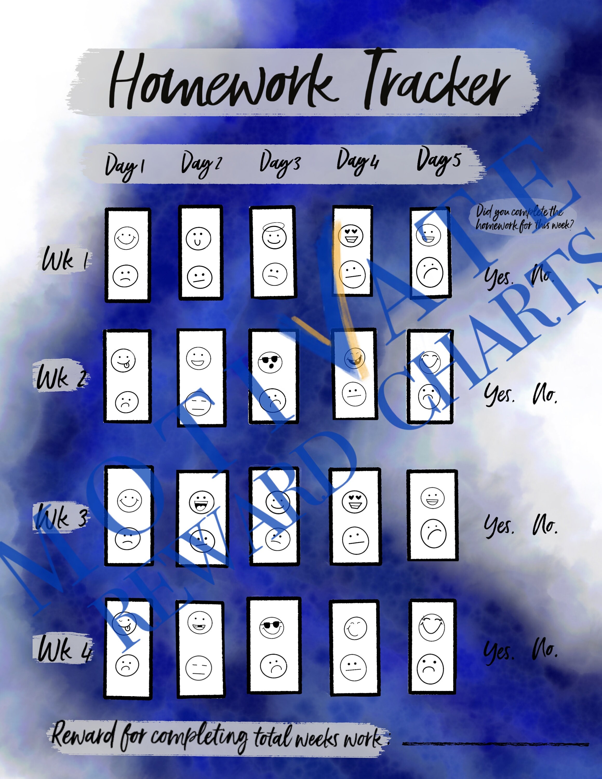 Reward Chart - Deep Blue River - Homework Tracker - Good Behavior ...