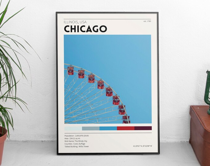 Chicago Poster / Vintage City Poster / Retro Wall Decor / - Etsy