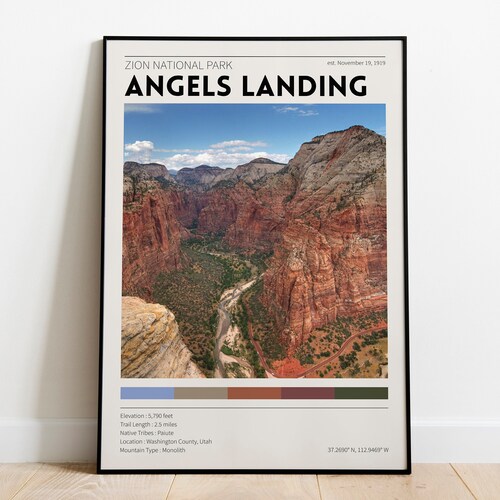 Angels Landing Poster / Zion National Park Trail / Vintage - Etsy