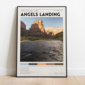 Angels Landing Poster / Zion National Park Trail / Vintage Travel ...