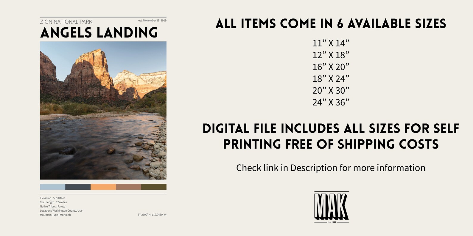 Angels Landing Poster / Zion National Park Trail / Vintage | Etsy