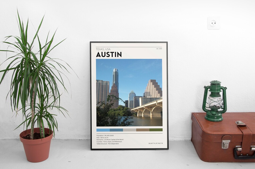 Austin Texas Travel Poster / Congress Avenue Bridge / Vintage City ...