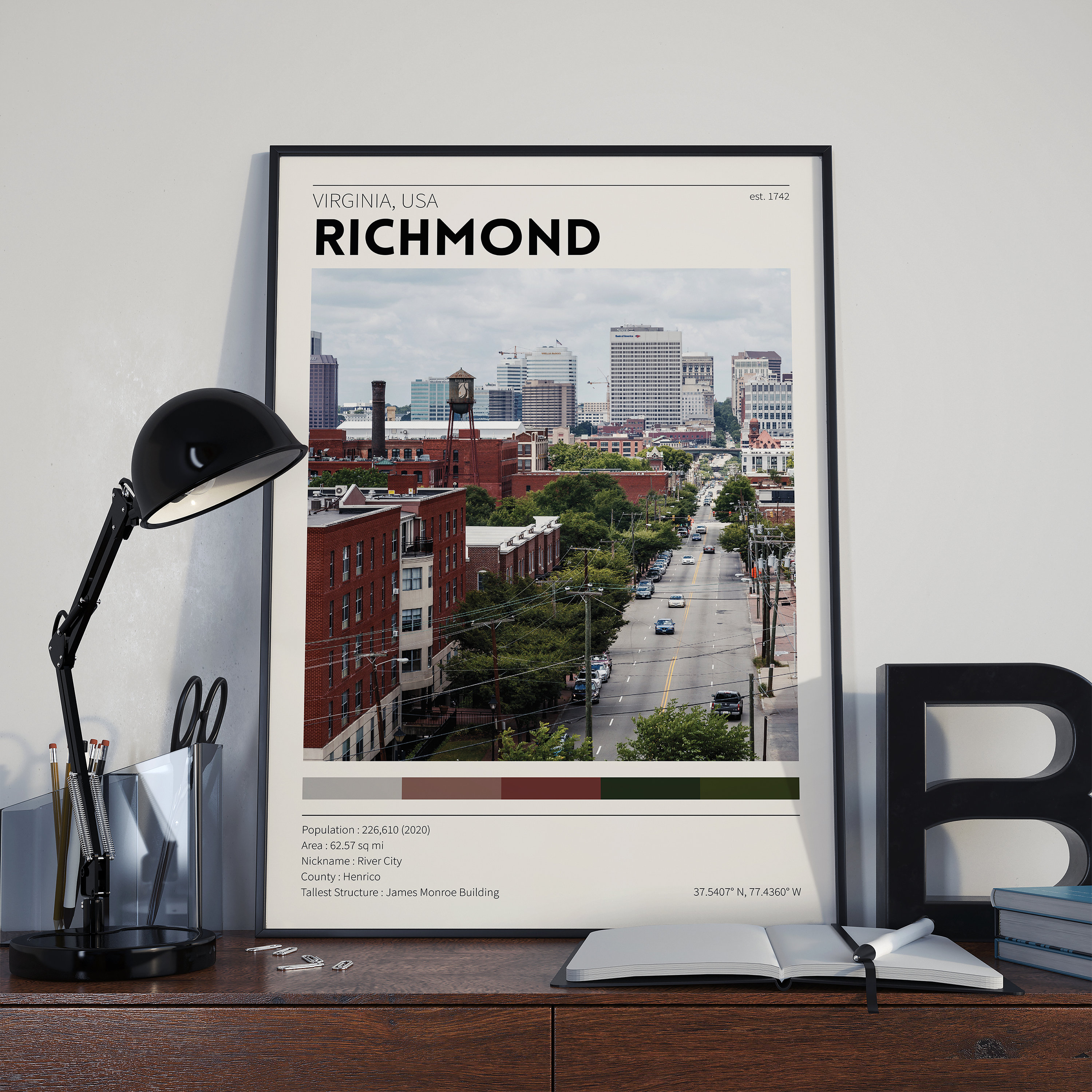 Richmond Virginia Poster / Retro City Travel Poster / Vintage Skyline ...