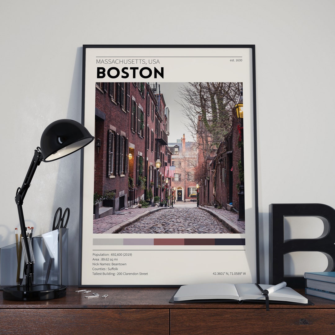 Boston Poster / Acorn Street / Vintage City Poster / Retro Wall Art ...