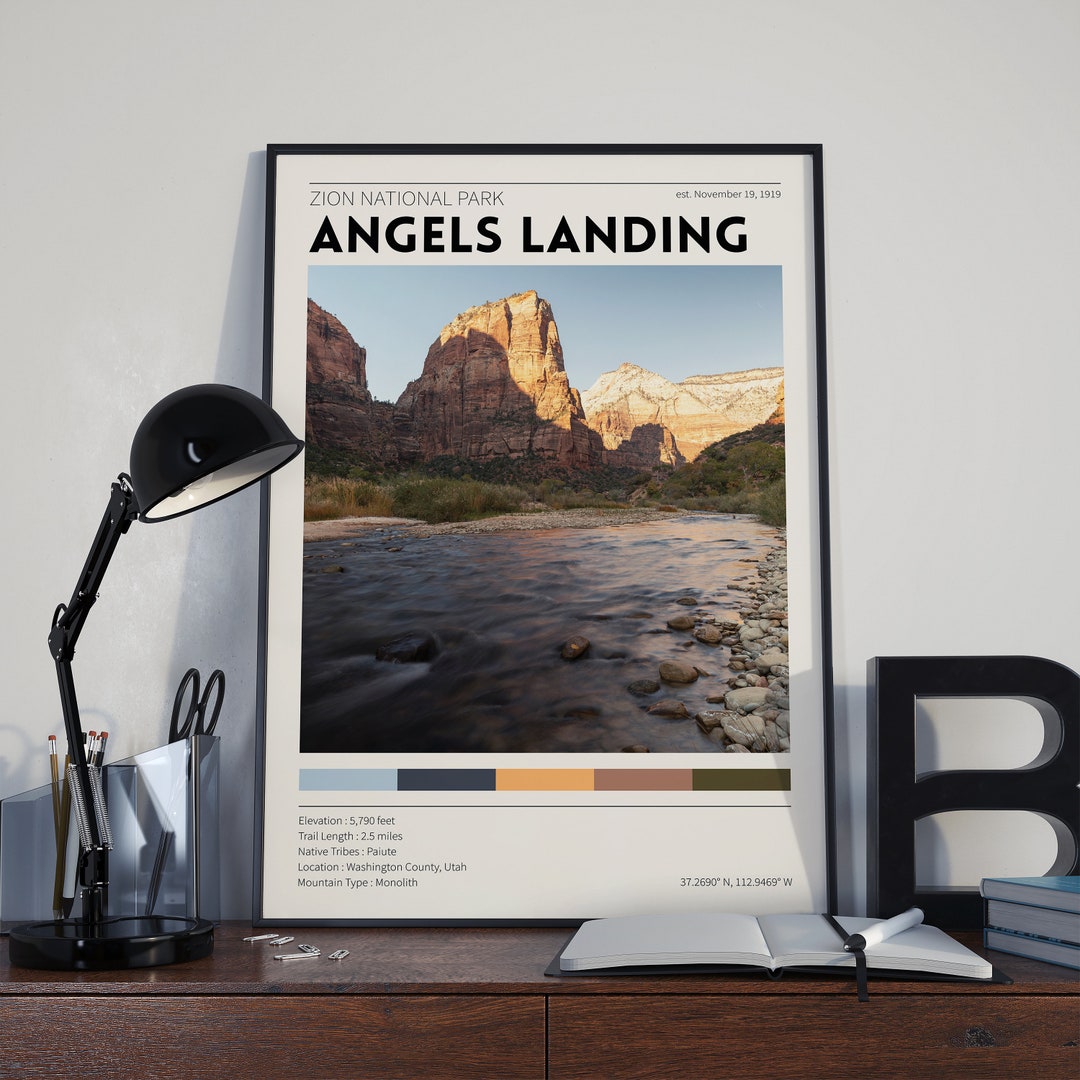 Angels Landing Poster / Zion National Park Trail / Vintage Travel ...