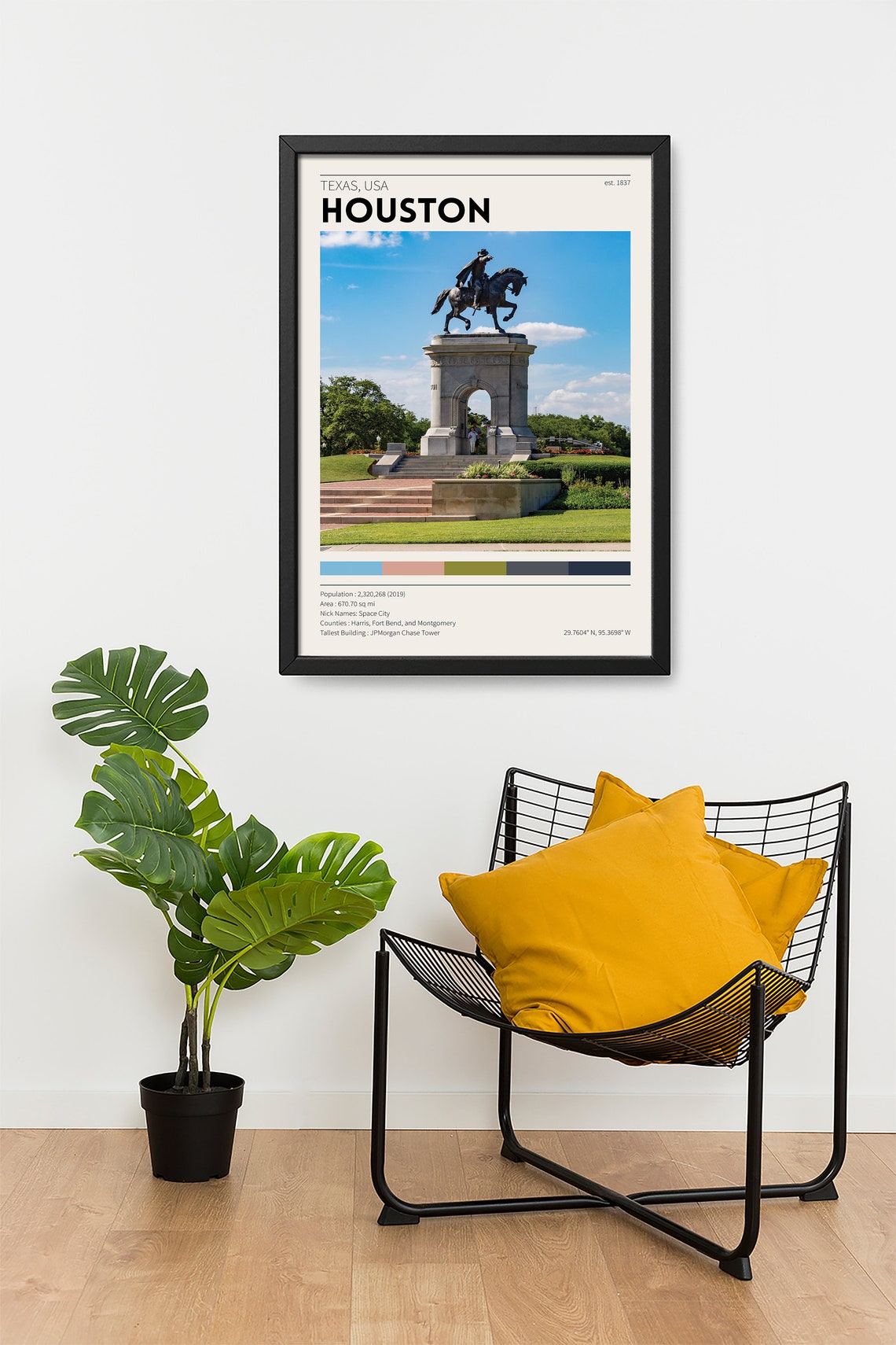 Houston Texas Poster / Sam Houston Statue / Vintage City - Etsy