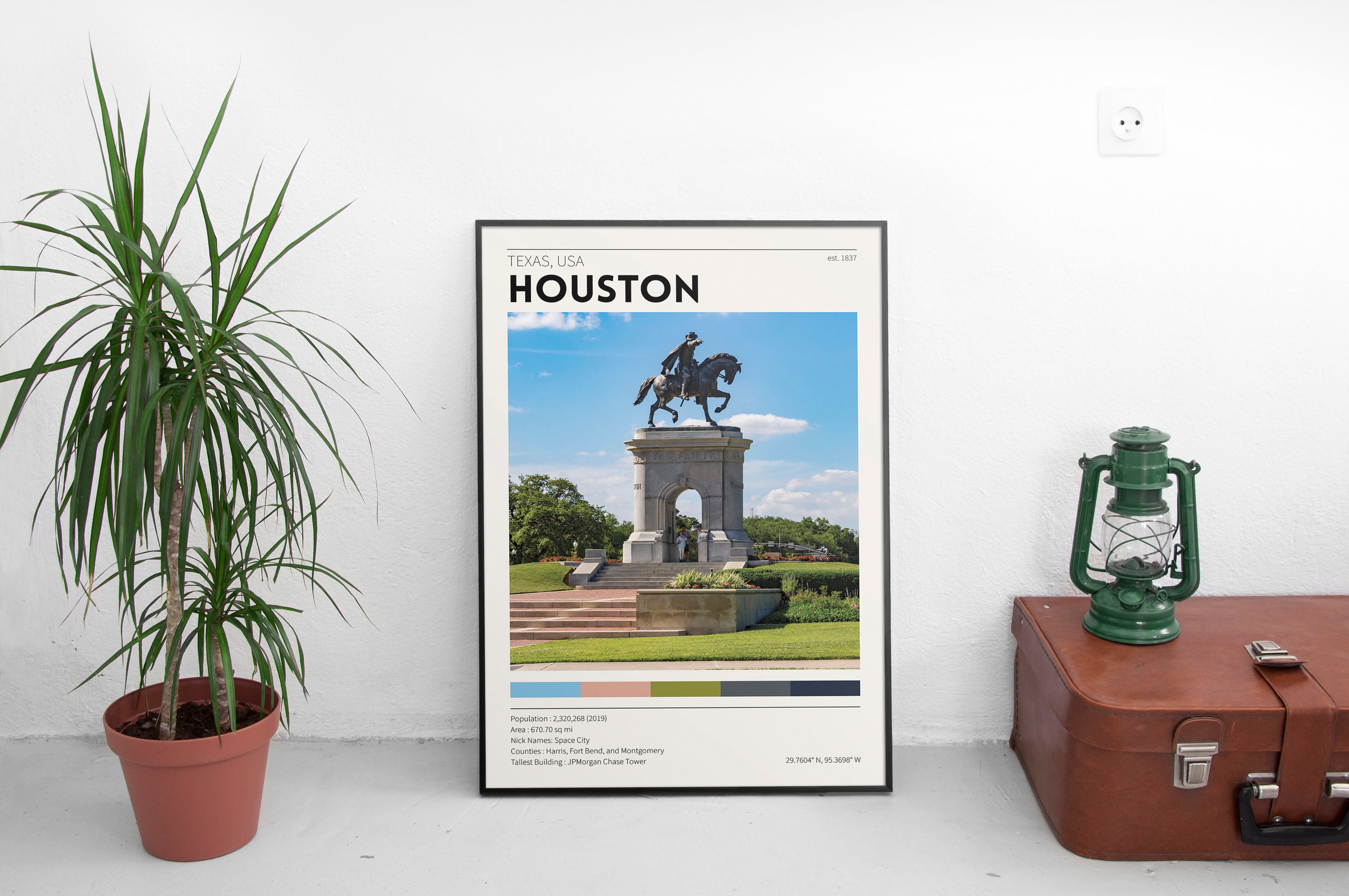 Houston Texas Poster / Sam Houston Statue / Vintage City - Etsy