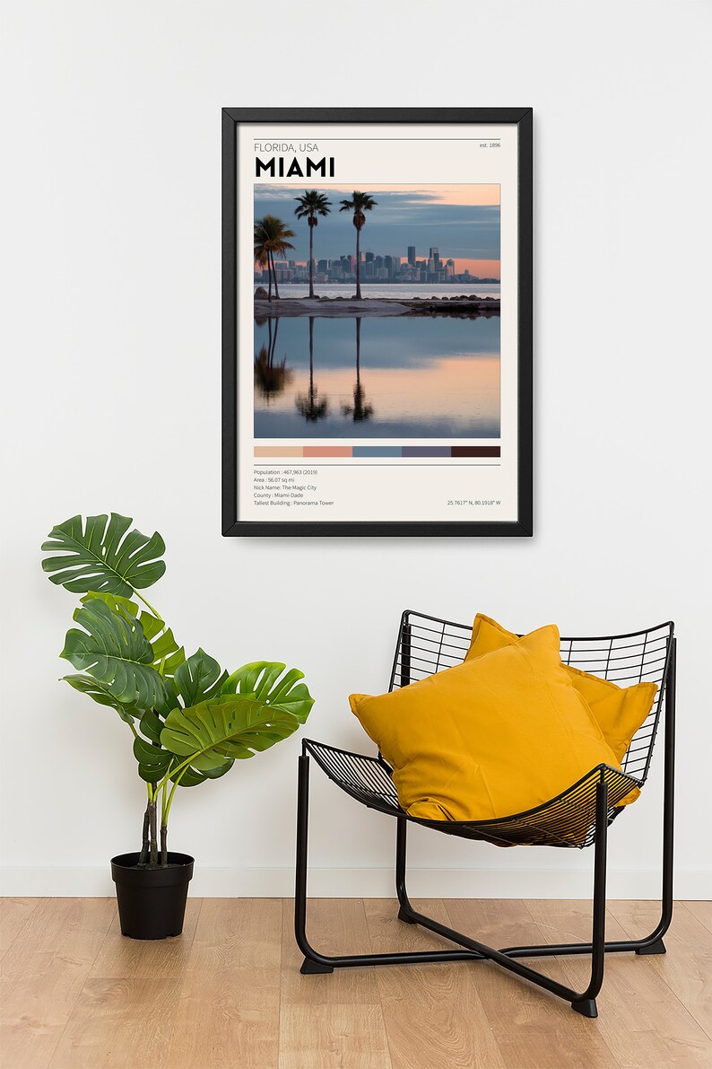 Miami Florida Poster / Miami Beach / Vintage City Poster / - Etsy