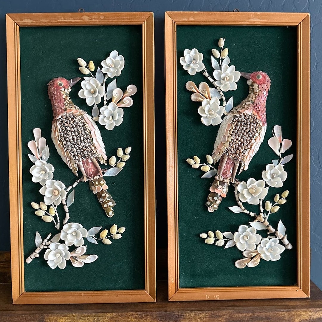 Vintage Pair of Shell Art Birds Made in Phillipines - Etsy