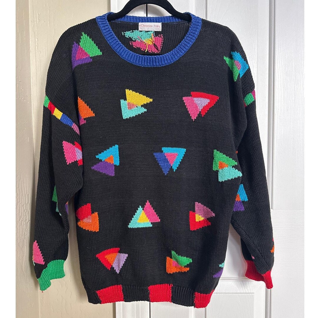 Vintage Christine Foley Geometric Print Sweater Medium Colorful - Etsy