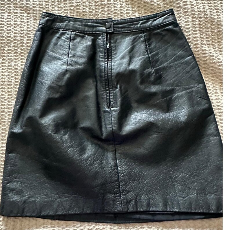 Bermans Black Leather Skirt A-line Panel Made in Korea Vintage Size 4 ...